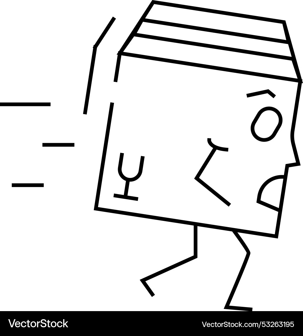 Run cardboard box character line icon Royalty Free Vector