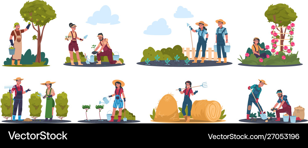 Agricultural work cartoon farmer characters Vector Image
