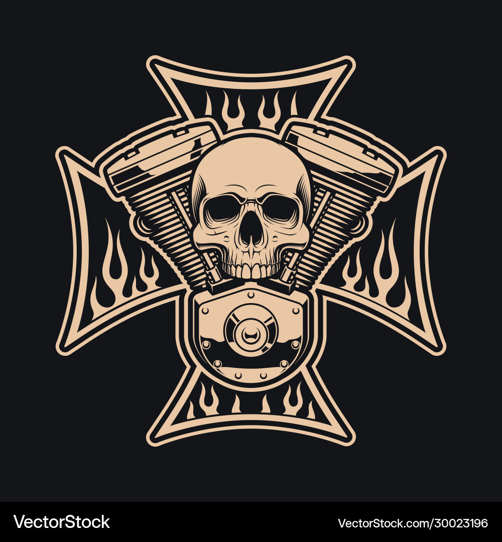 Black & White Maltese Cross Motorcycle Emblem Vector Image