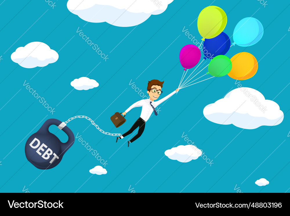 Businessman chained to a weight debt Royalty Free Vector