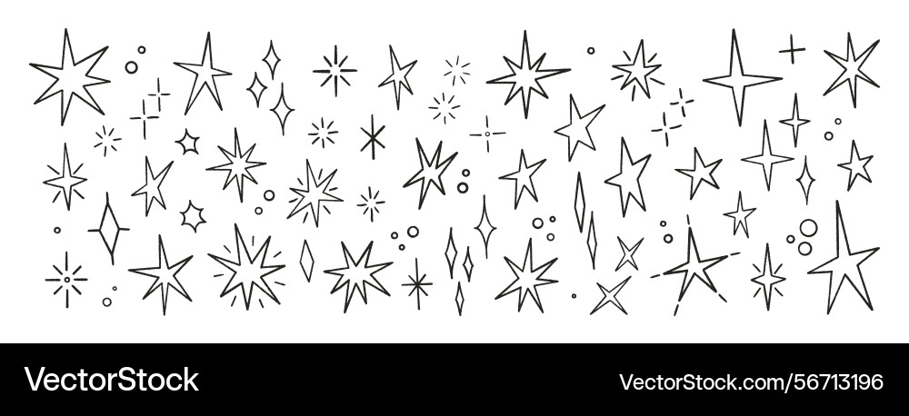 Crayon stars hand drawn icons big set Royalty Free Vector