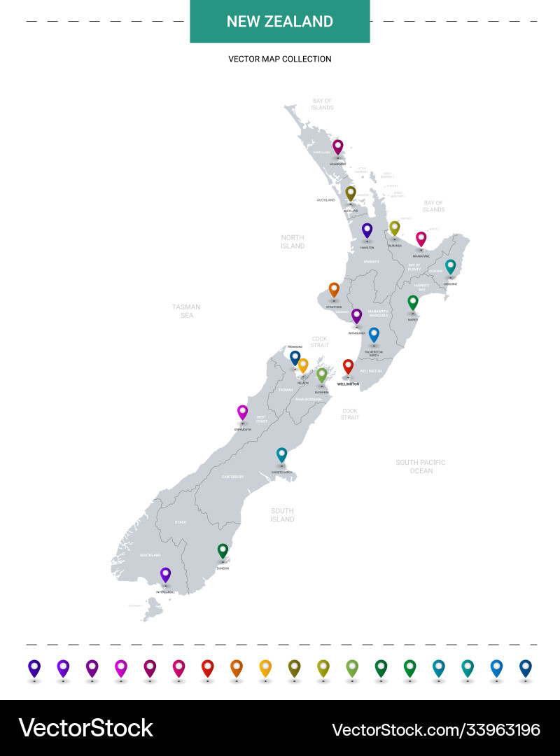 New zealand map with location pointer marks Vector Image