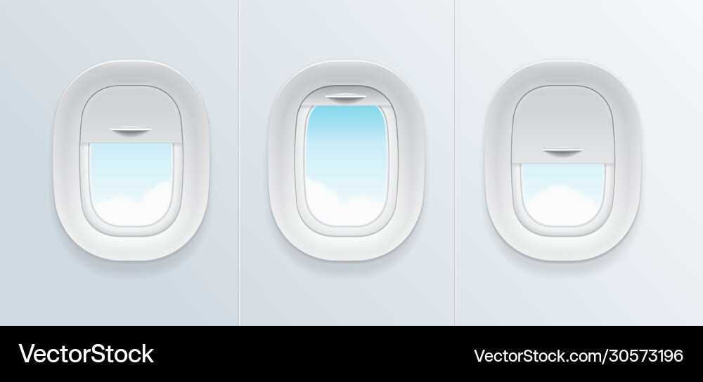 Realistic detailed 3d airplane window with blue Vector Image