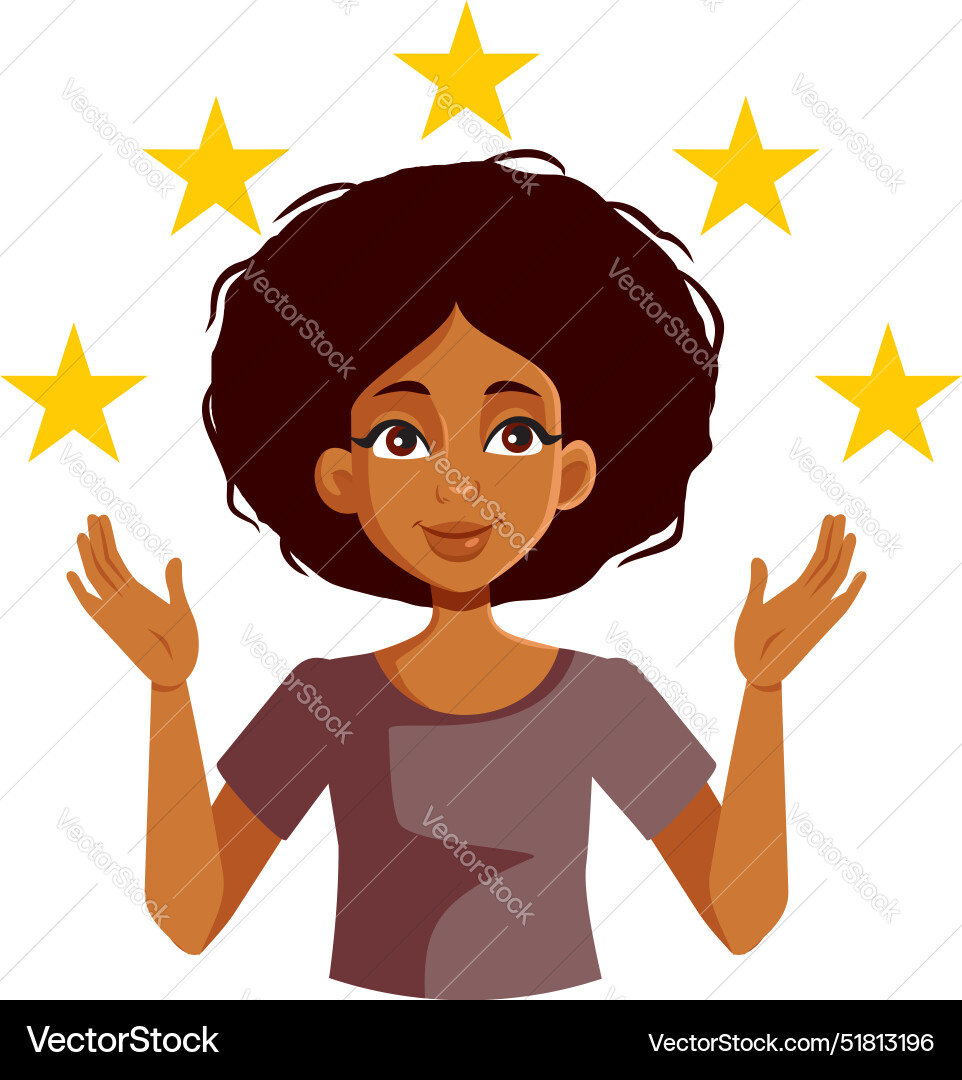Satisfied customer giving five star feedback Vector Image Satisfied customer giving five star feedback Vector Image