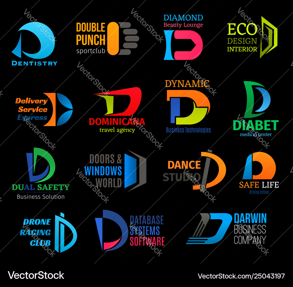 Corporate identity icons letter d isolated Vector Image
