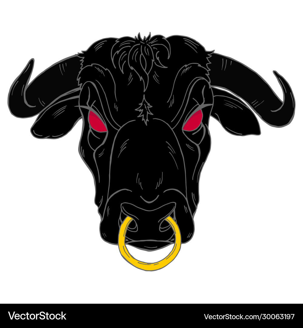Head an evil bull with a ring in its nose Vector Image
