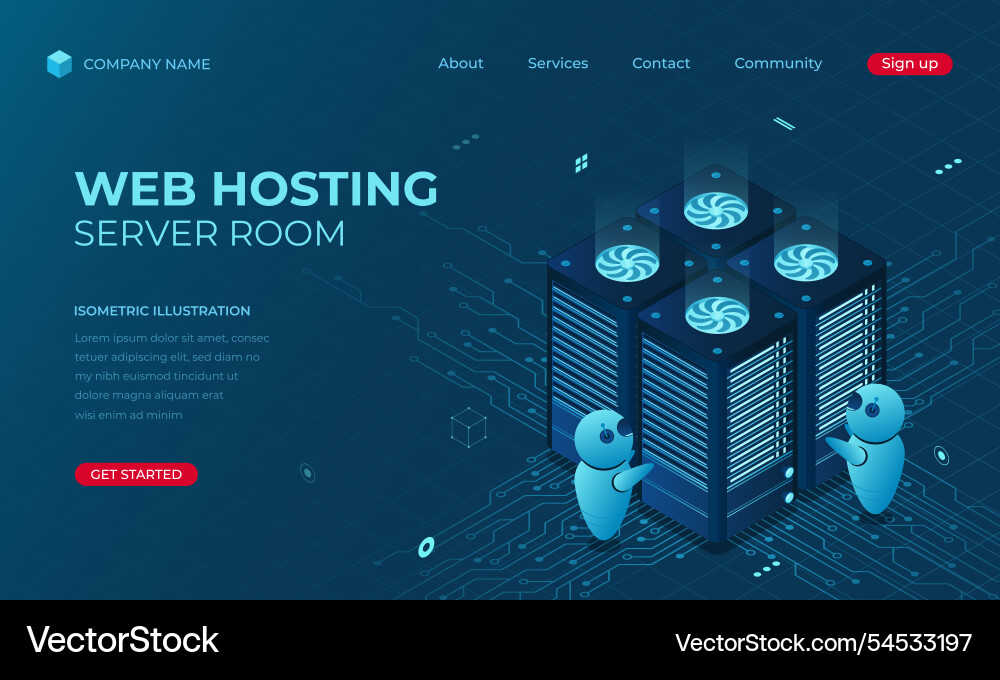 Isometric web hosting landing page concept Vector Image