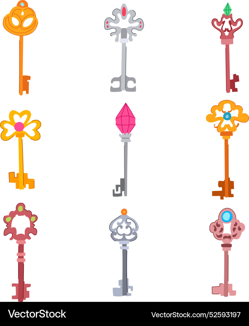 Magic key set cartoon Royalty Free Vector Image