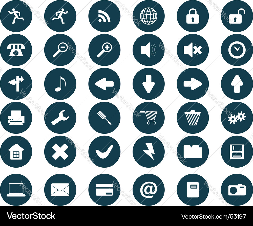Runde Icons Set Lizenzfreies Vektorbild - VectorStock
