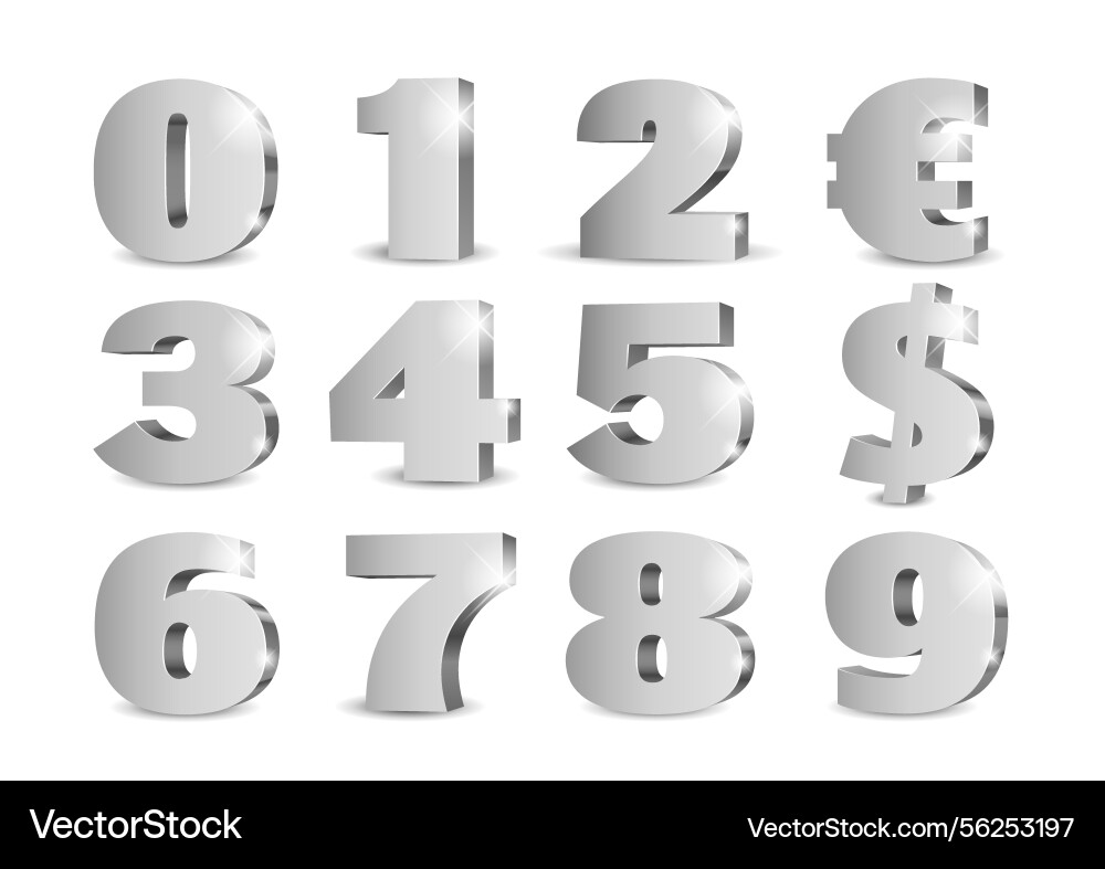 Silver 3d numbers Royalty Free Vector Image - VectorStock