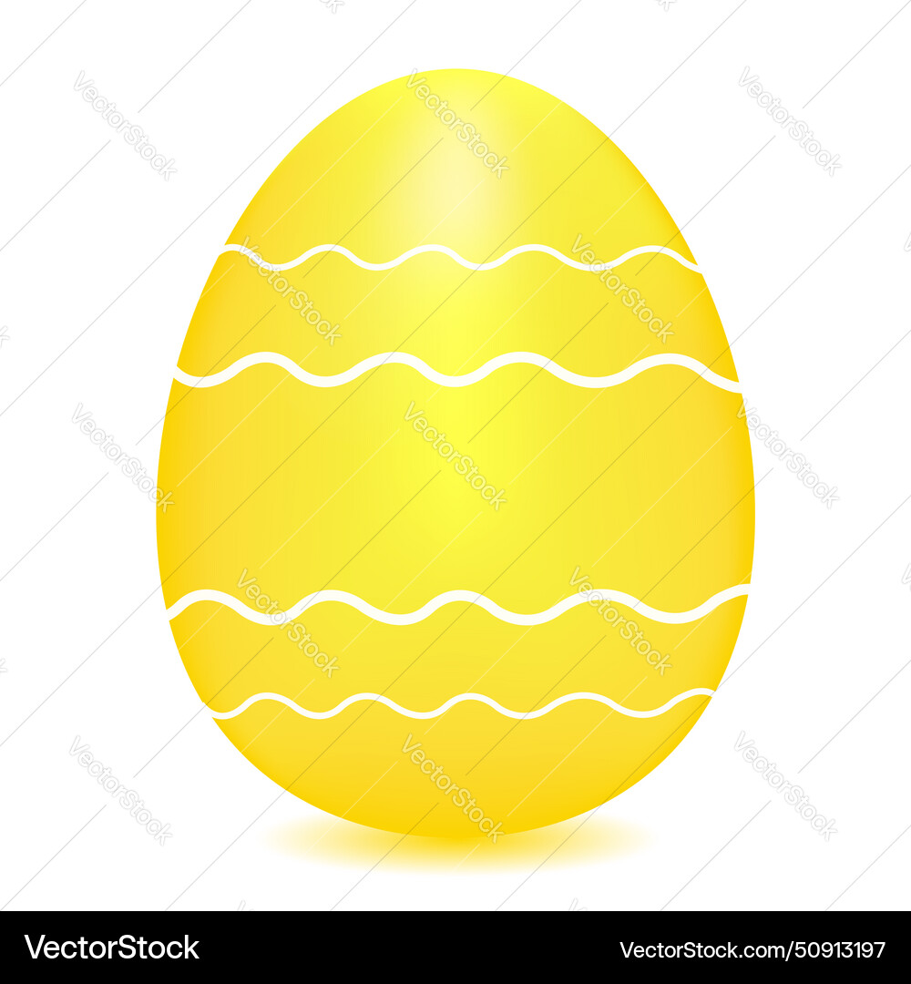 Yellow easter egg painted in waves of white Vector Image