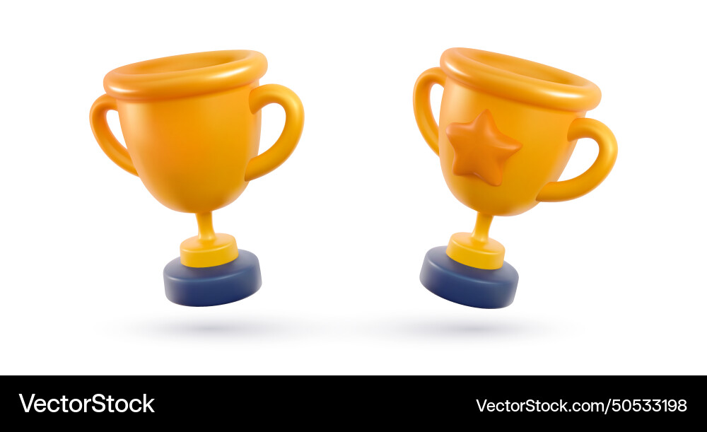 Champion cups set 3d cartoon Royalty Free Vector Image