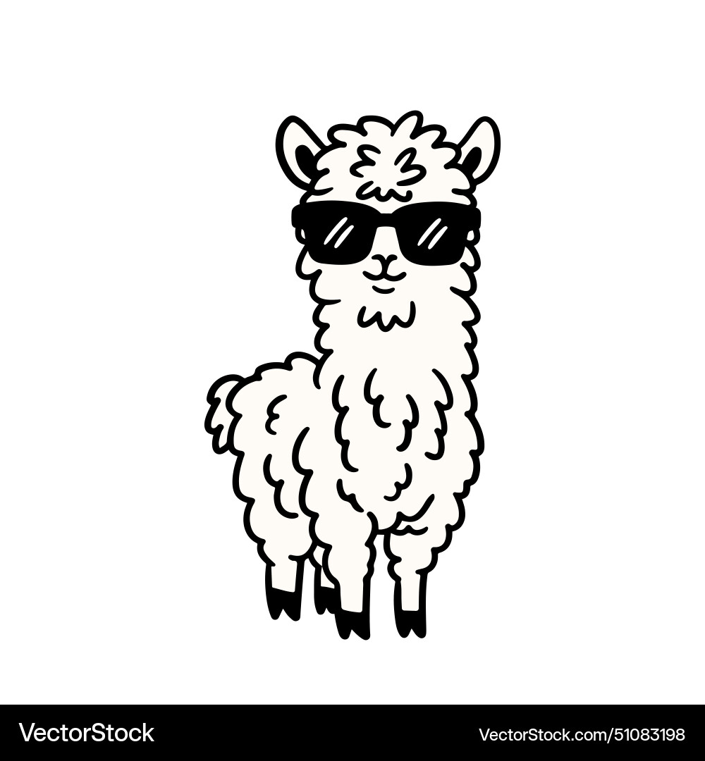 Cute alpaca wearing sunglasses Royalty Free Vector Image