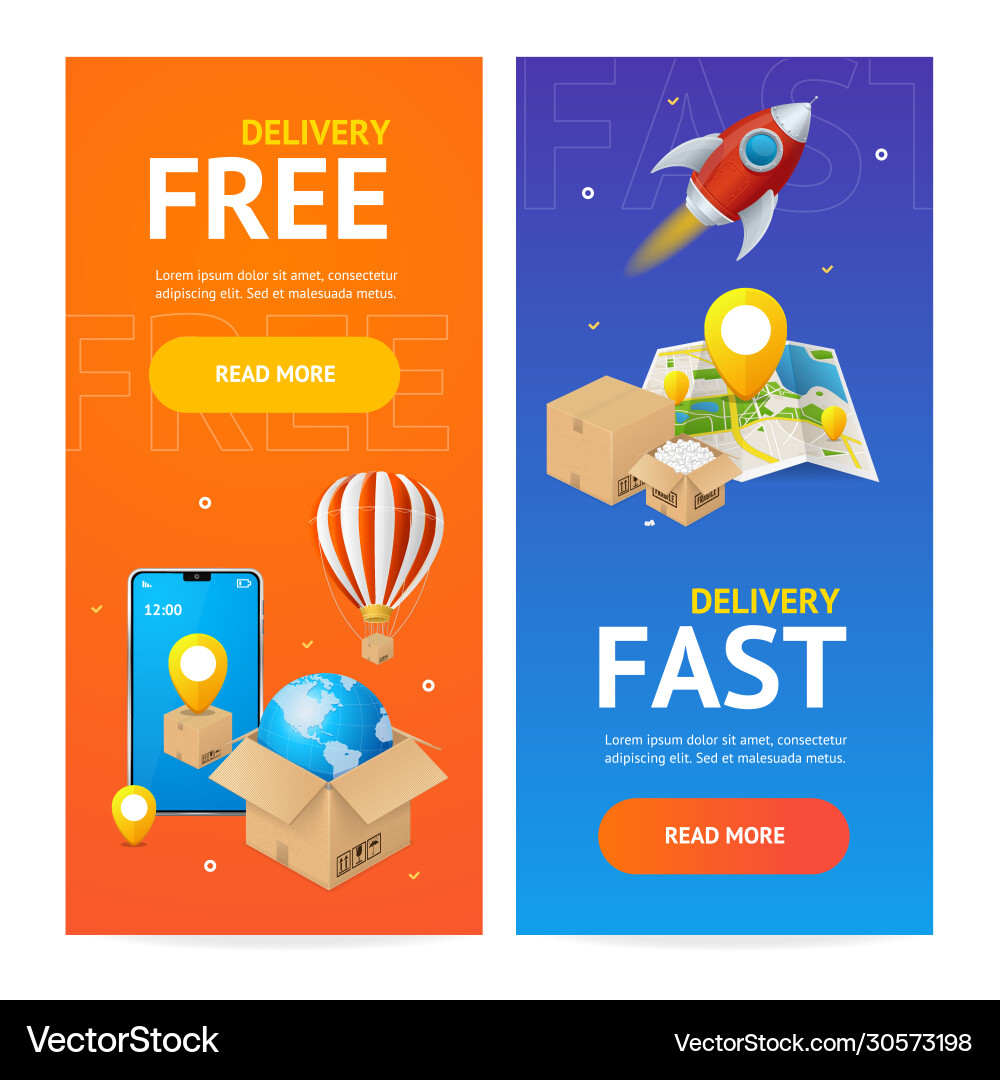 Delivery banner vertical set with realistic Vector Image