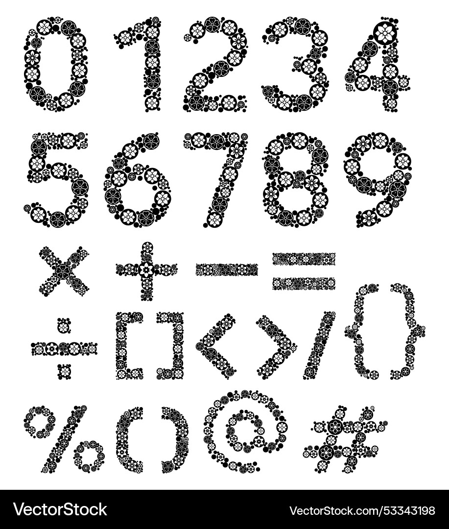 Flower numbers alphabet letters fonts Royalty Free Vector