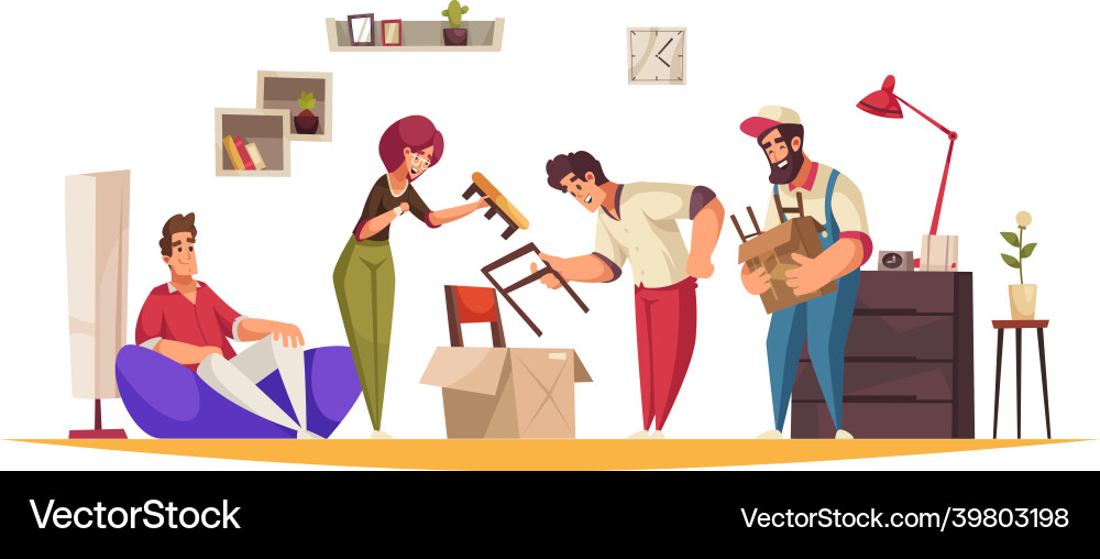 Furniture store interior cartoon composition Vector Image