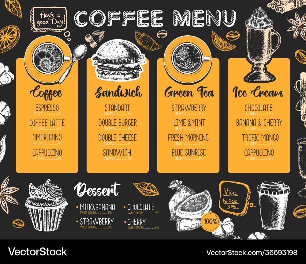Restaurant coffee menu design – Royalty-Free Vector | VectorStock