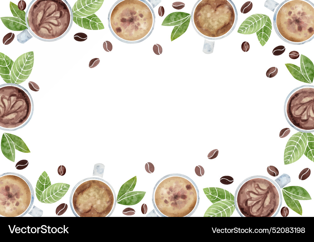 Watercolor hand drawn border frame with cappuccino