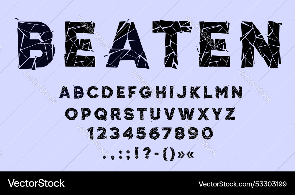 Cracked Glass Typeface - Broken Font Royalty Free Vector