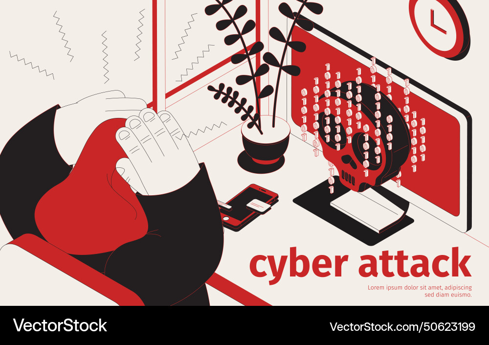 Cyber attack isometric background Royalty Free Vector Image