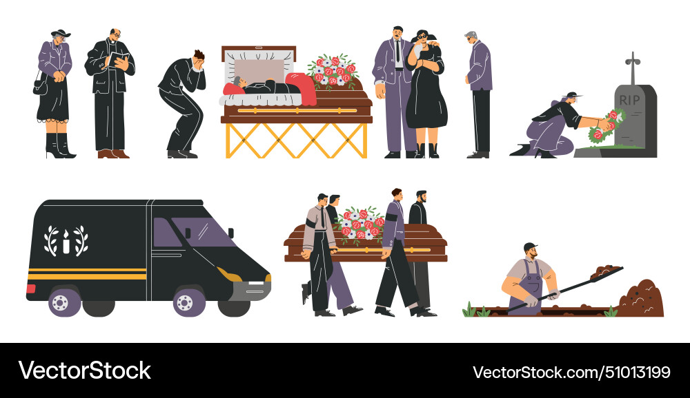 Funeral ceremony and burial service Royalty Free Vector