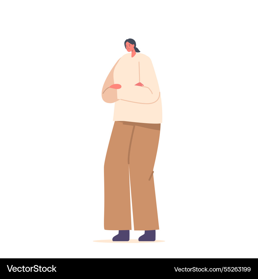 Sad female character her eyes downcast crossed Vector Image