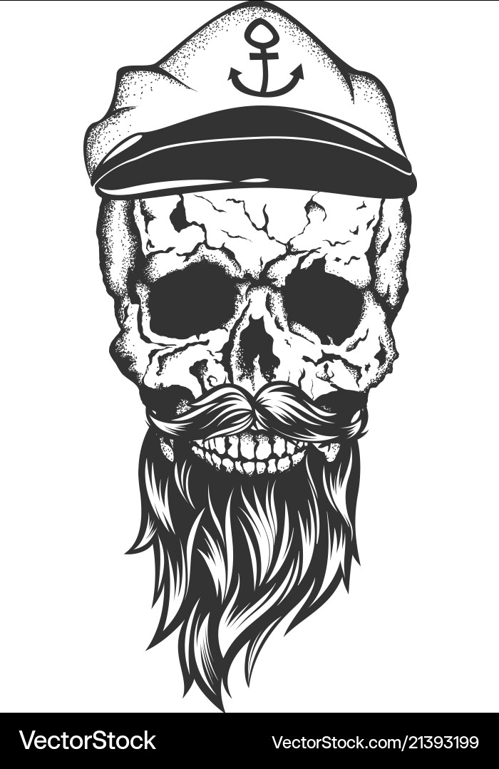 Skull with captain cap beard and mustache Vector Image