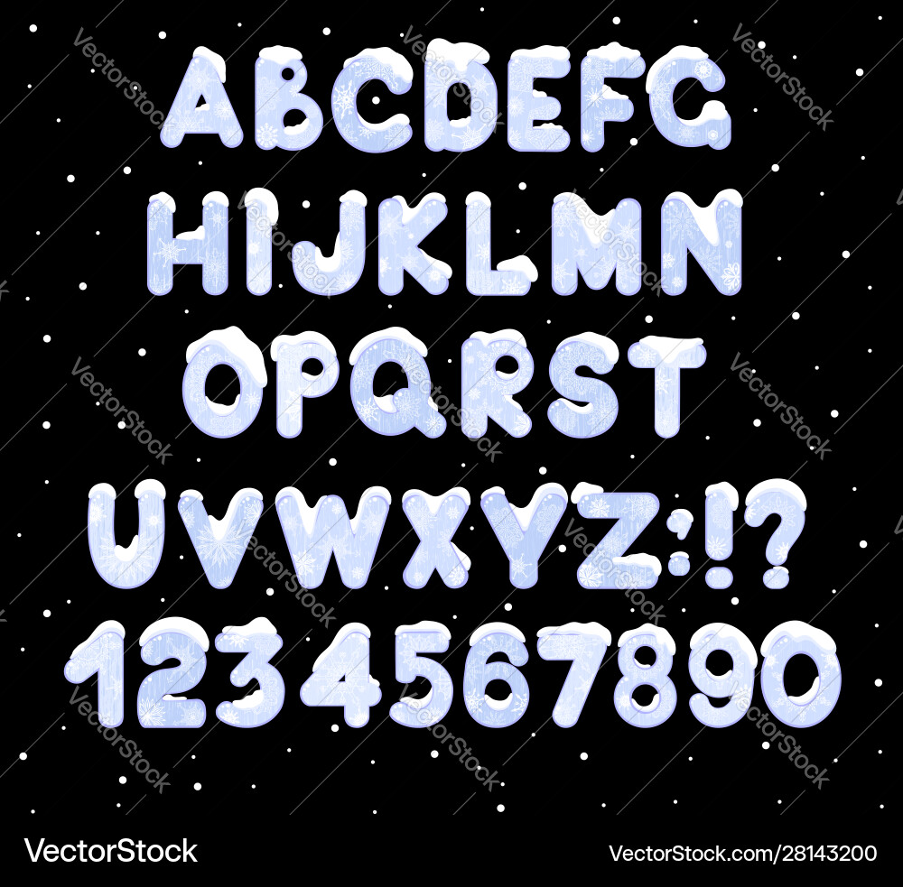Abc set ice letters with snow caps Royalty Free Vector Image