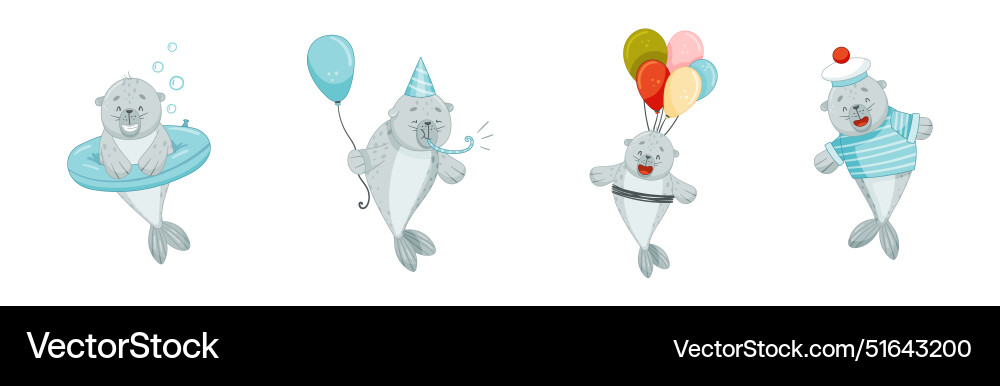 Cute baby seal character with flipper set Vector Image