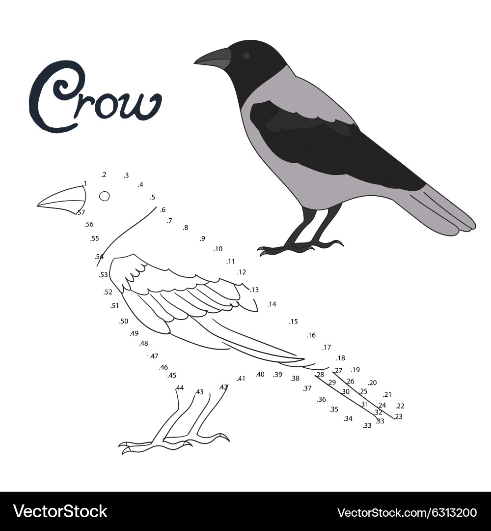 Educational game connect dots to draw crow bird Vector Image