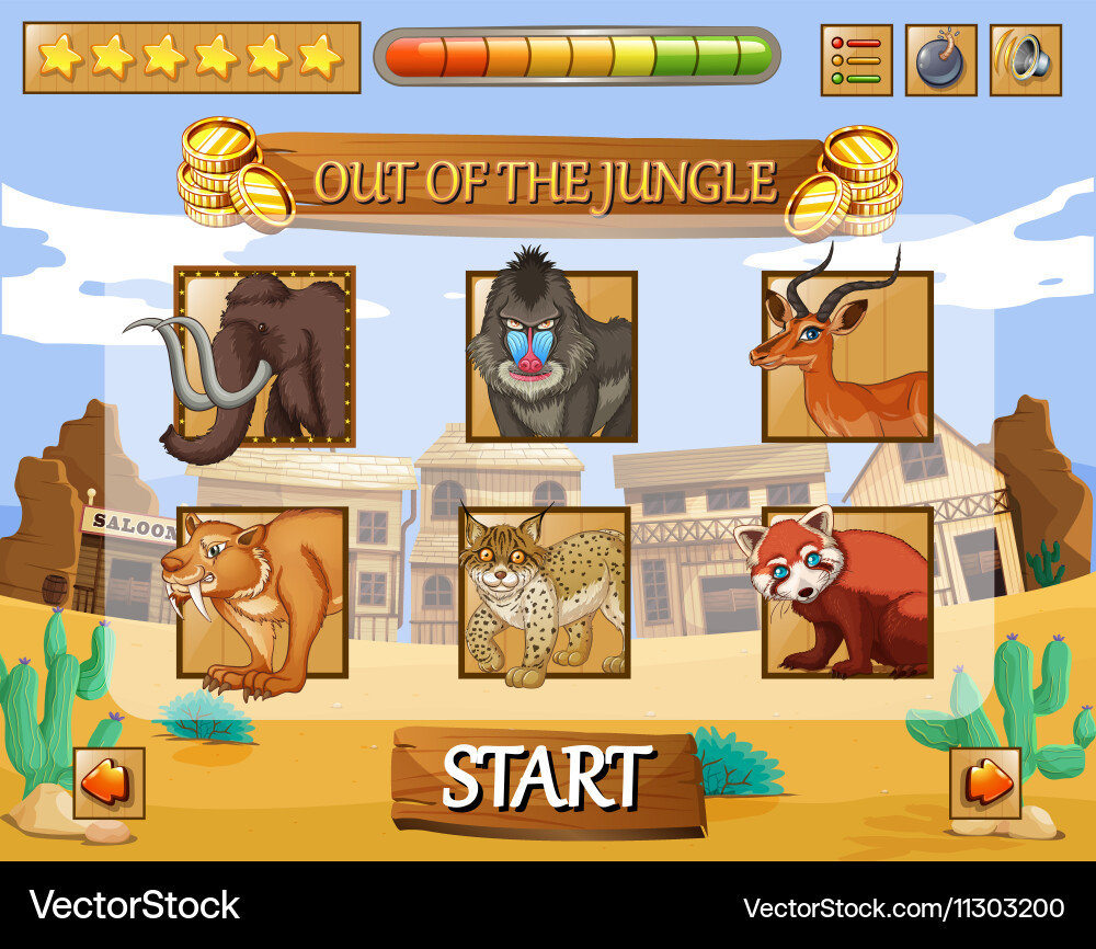 Game template with wild animals as characters Vector Image