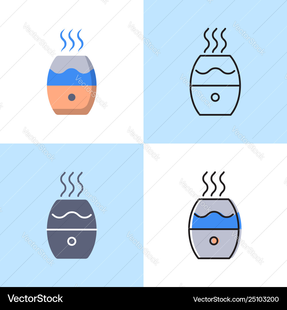 Humidifier Icon Set - Flat & Line Styles Vector Image