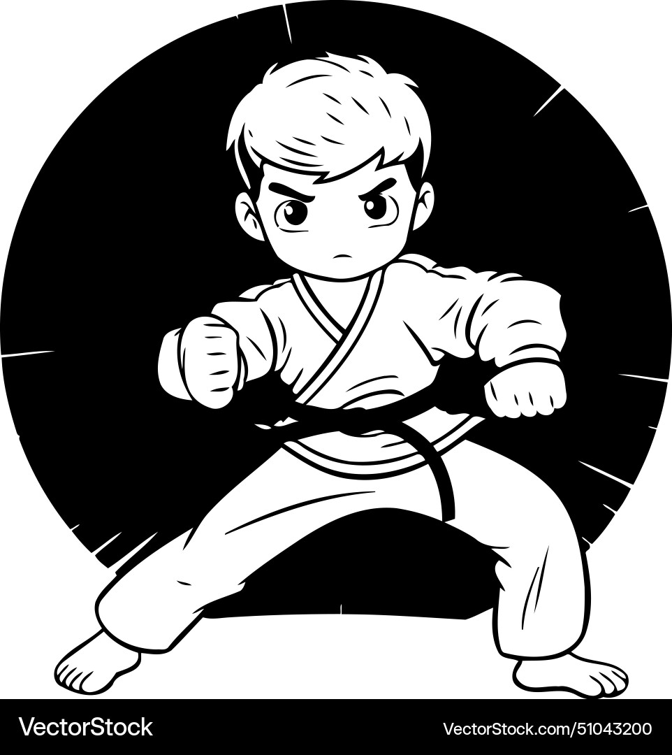 Karate boy in cartoon style isolated on white Vector Image