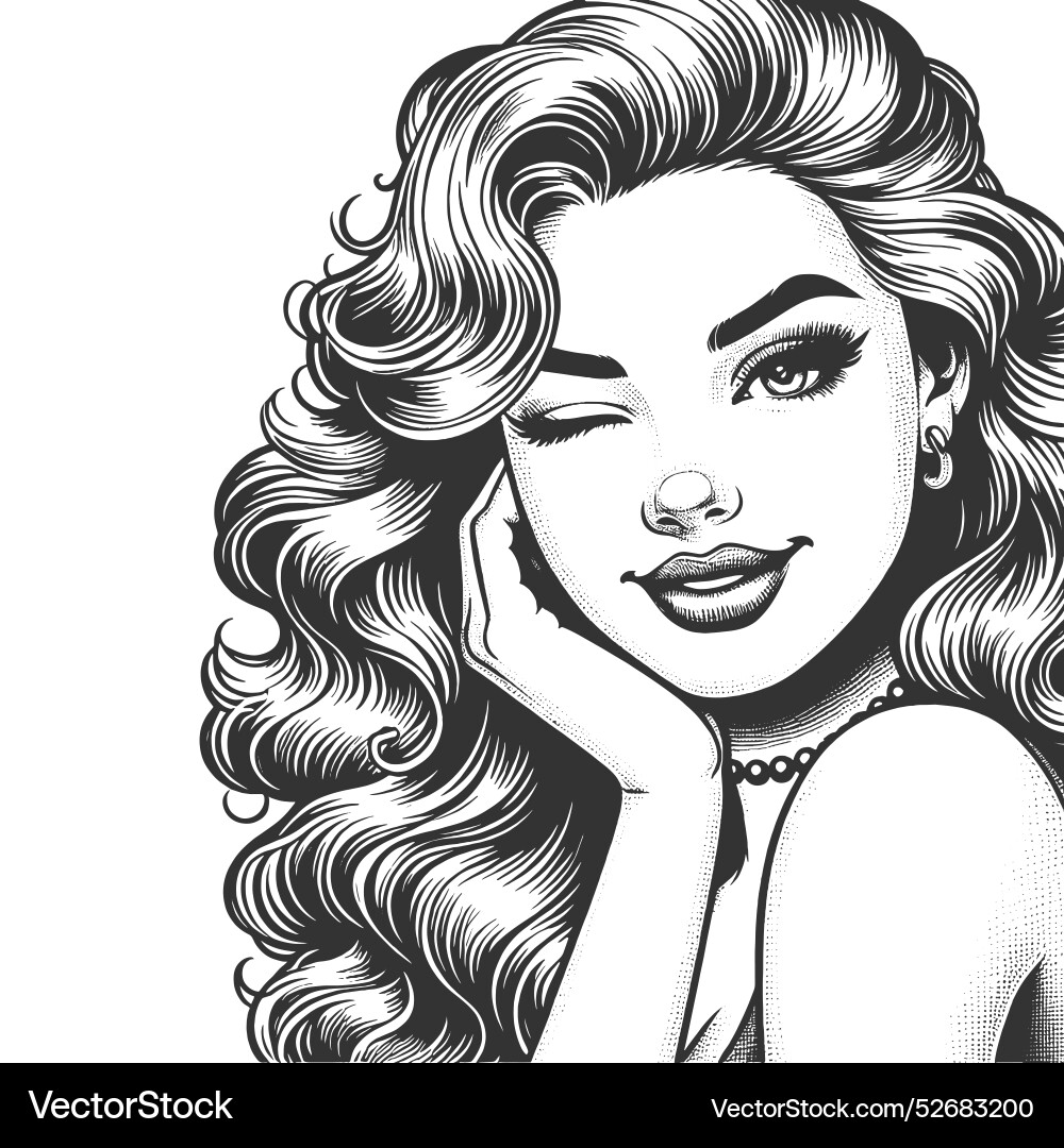 Retro Pin-Up Woman Winking Royalty Free Vector Image