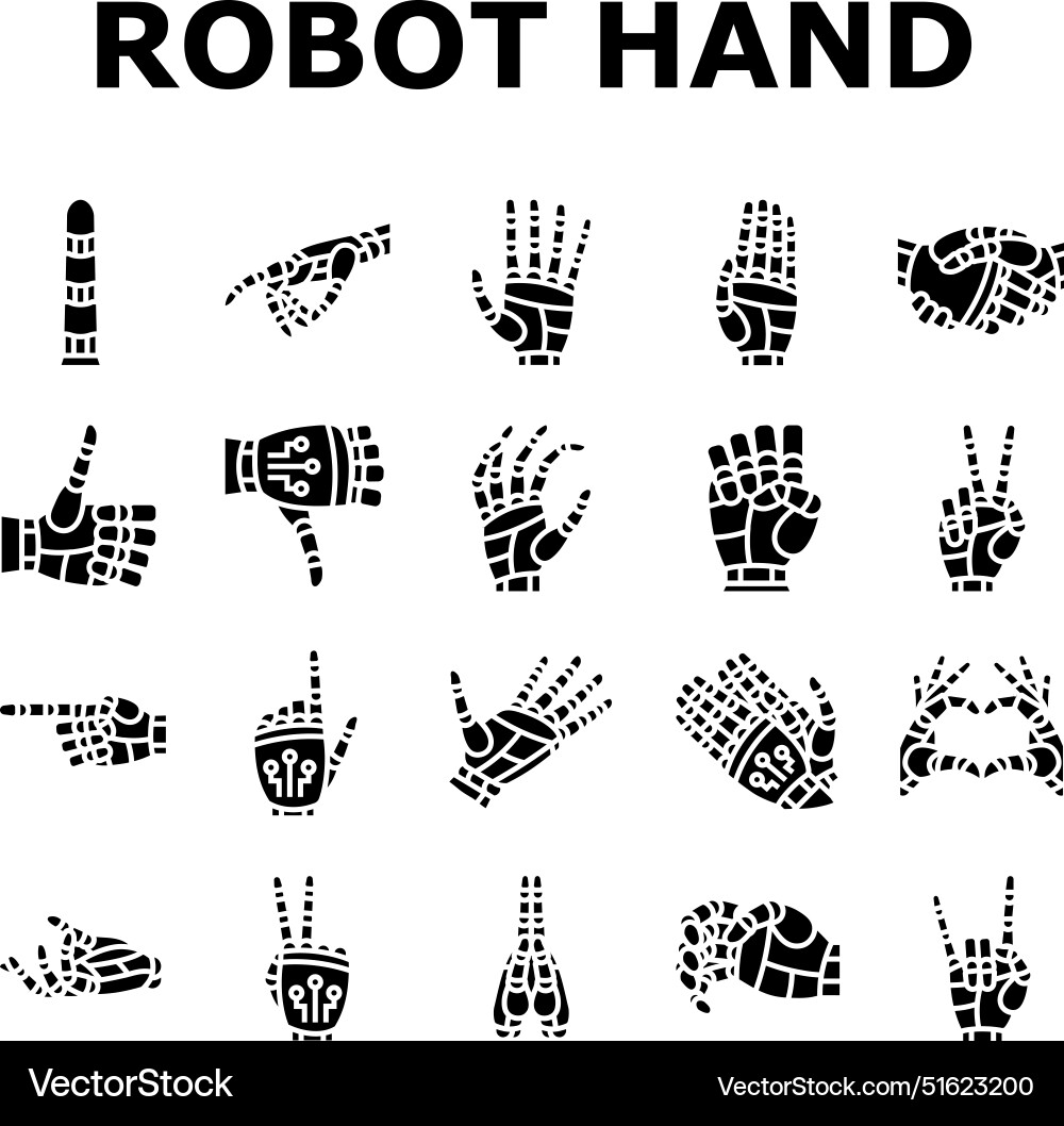 Robot hand gesture ai digital icons set Royalty Free Vector