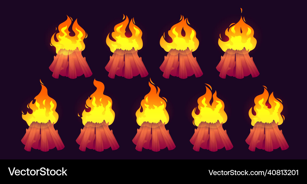 Cartoon burning camp fire flames with campfire Vector Image
