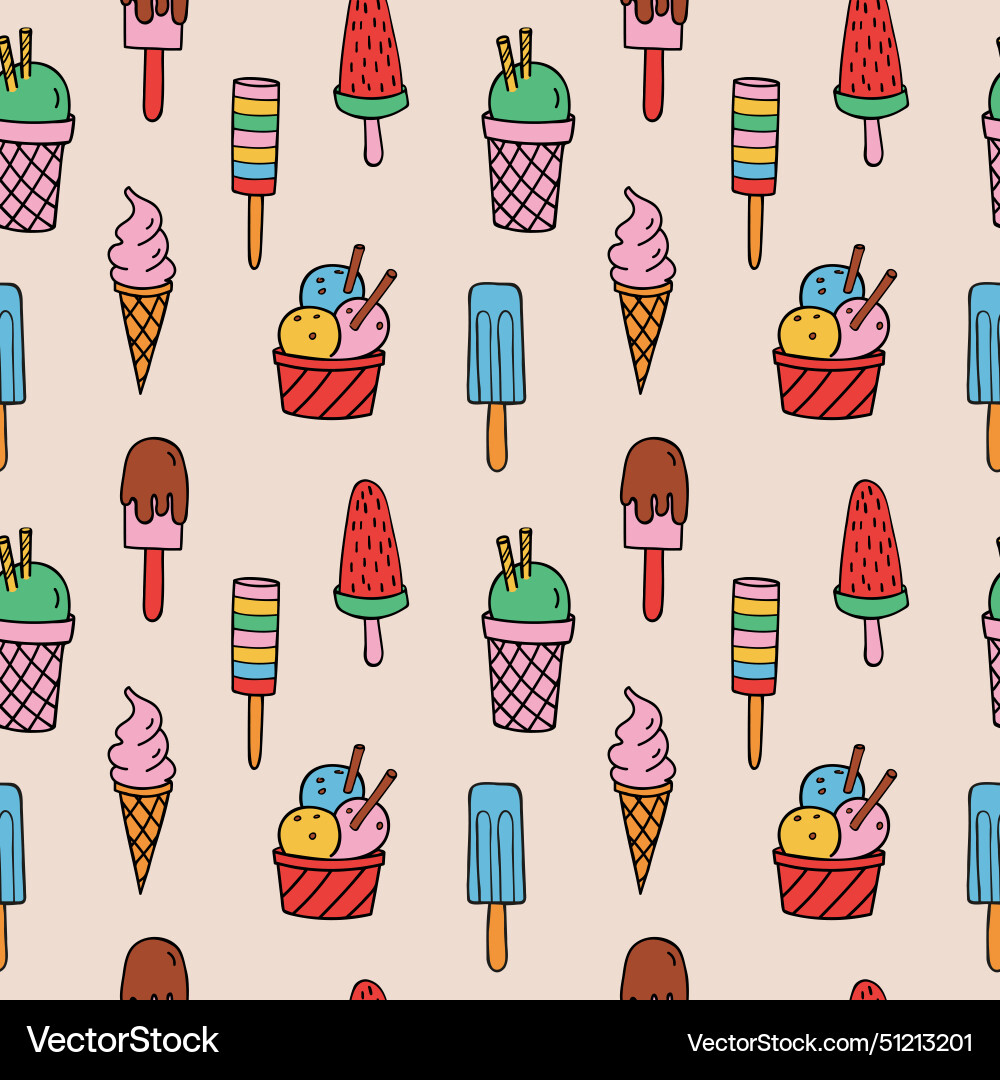 Ice cream hand drawn cartoon seamless pattern – Free Vector | VectorStock