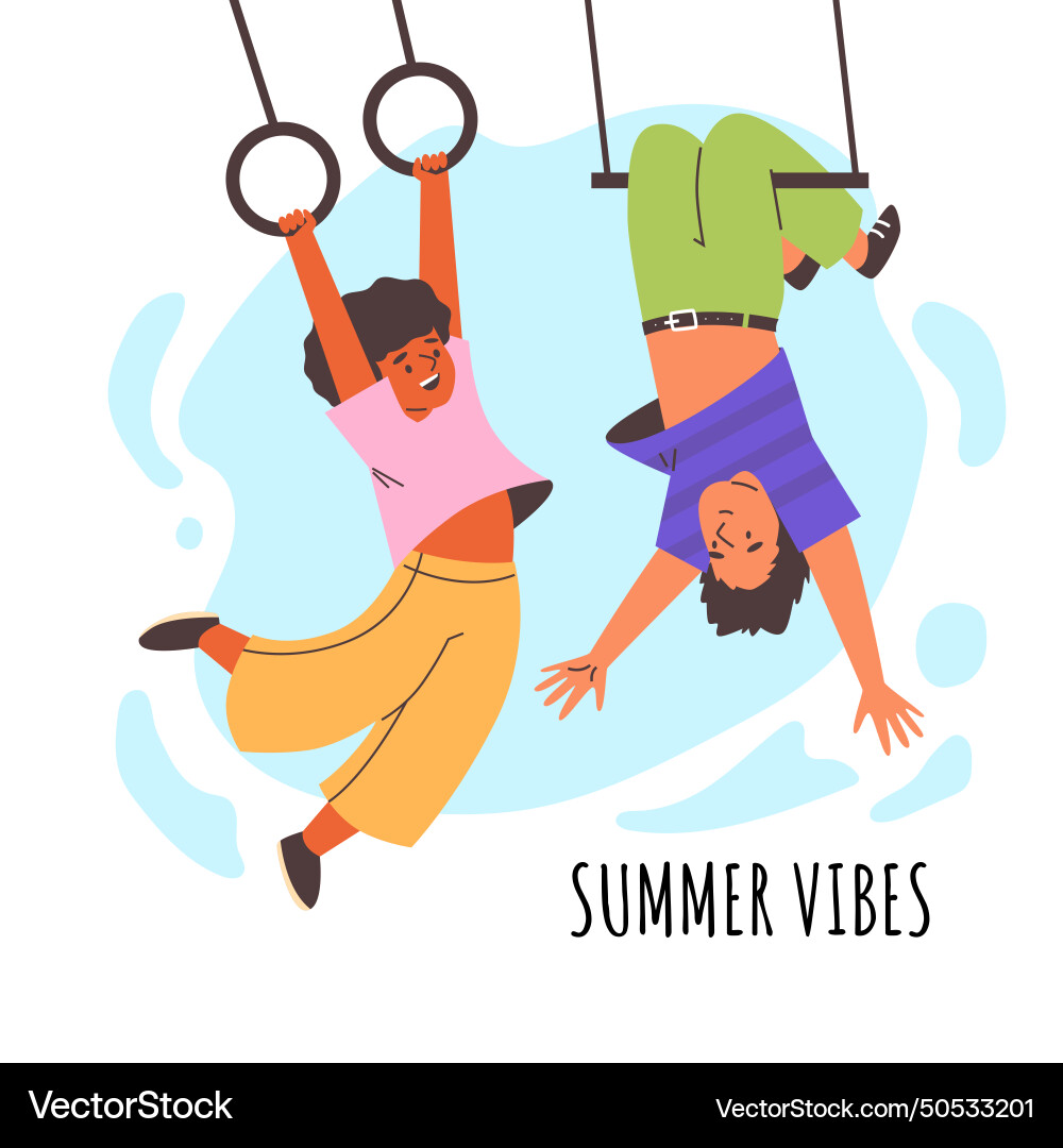 Joyful children on swings Royalty Free Vector Image