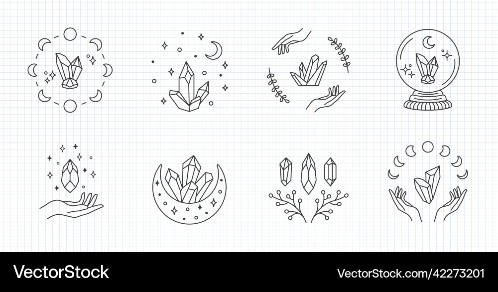 Mystical moon crystal line art logo boho Vector Image