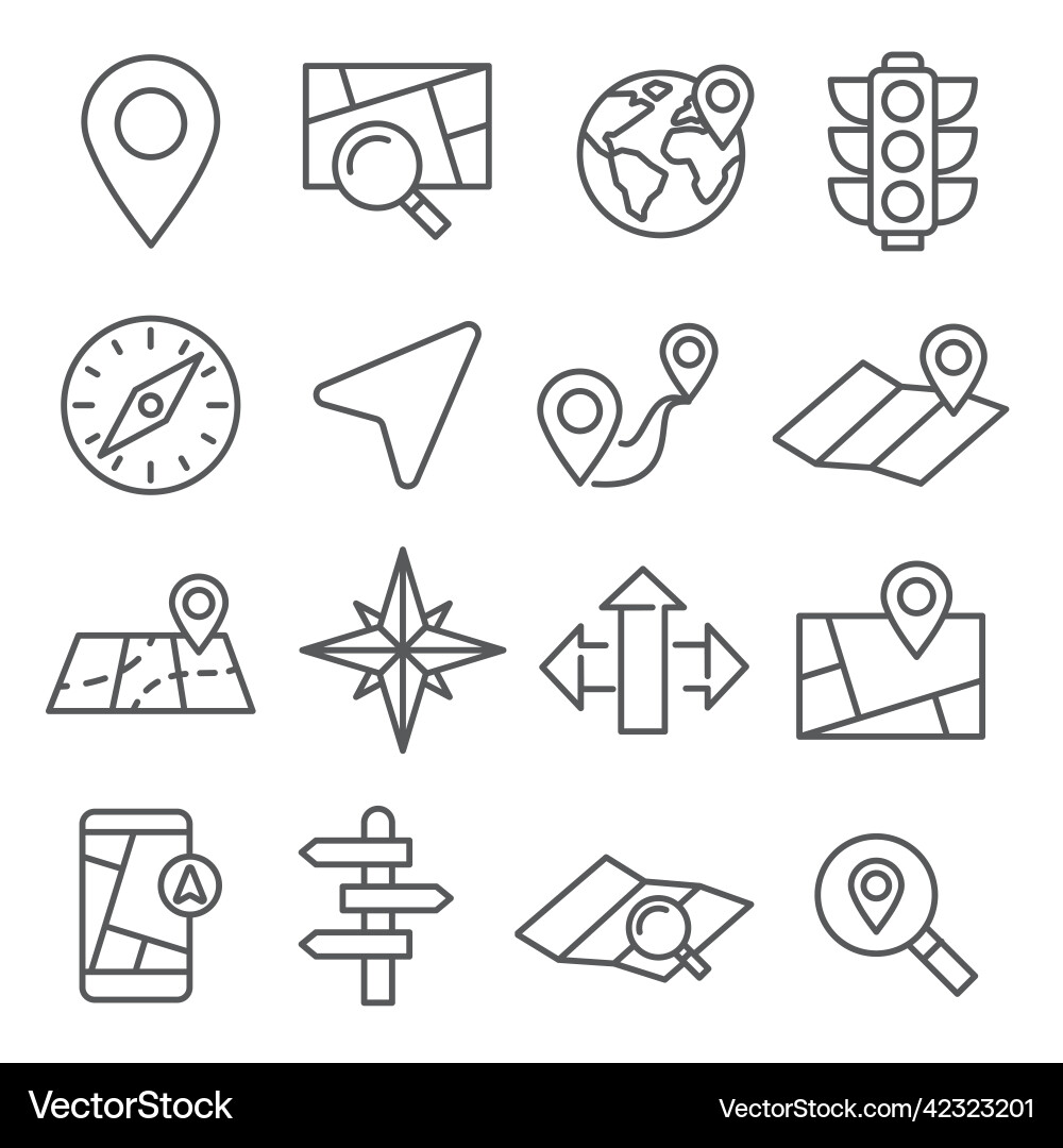 Navigation Line Icons - Route & Location Vector Image