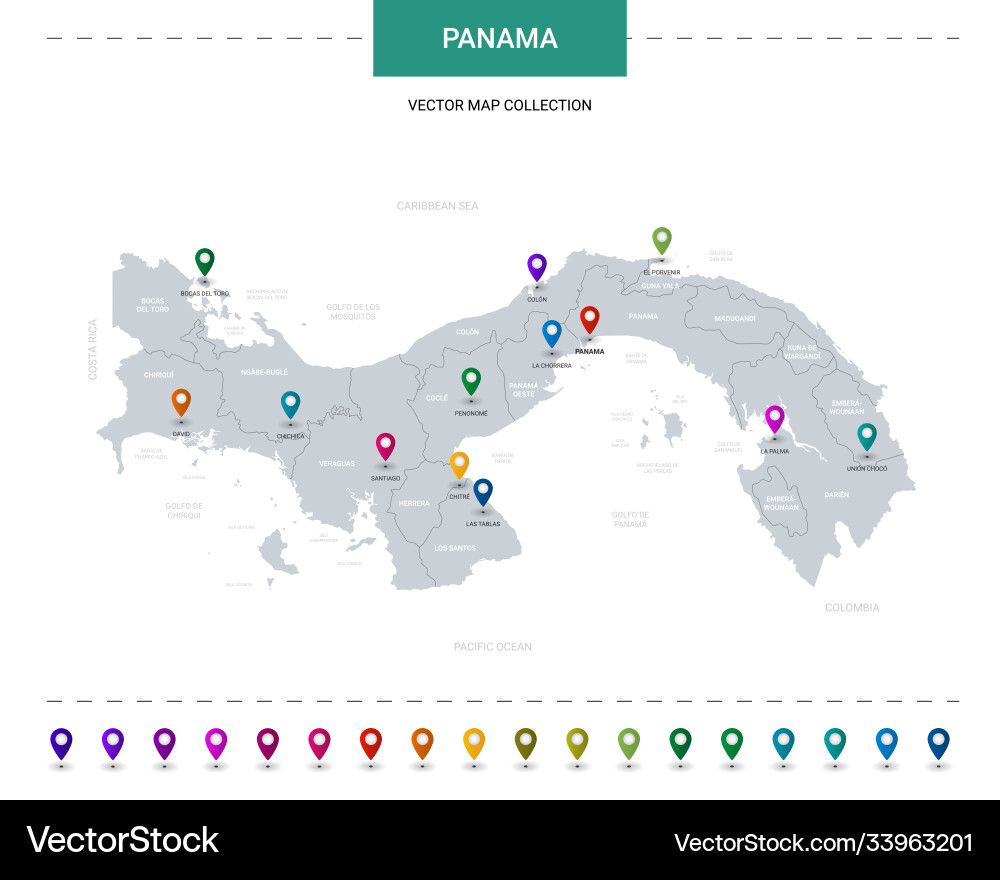 Panama map with location pointer marks Royalty Free Vector