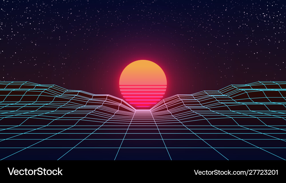 Synthwave sunset retro futuristic sun Royalty Free Vector