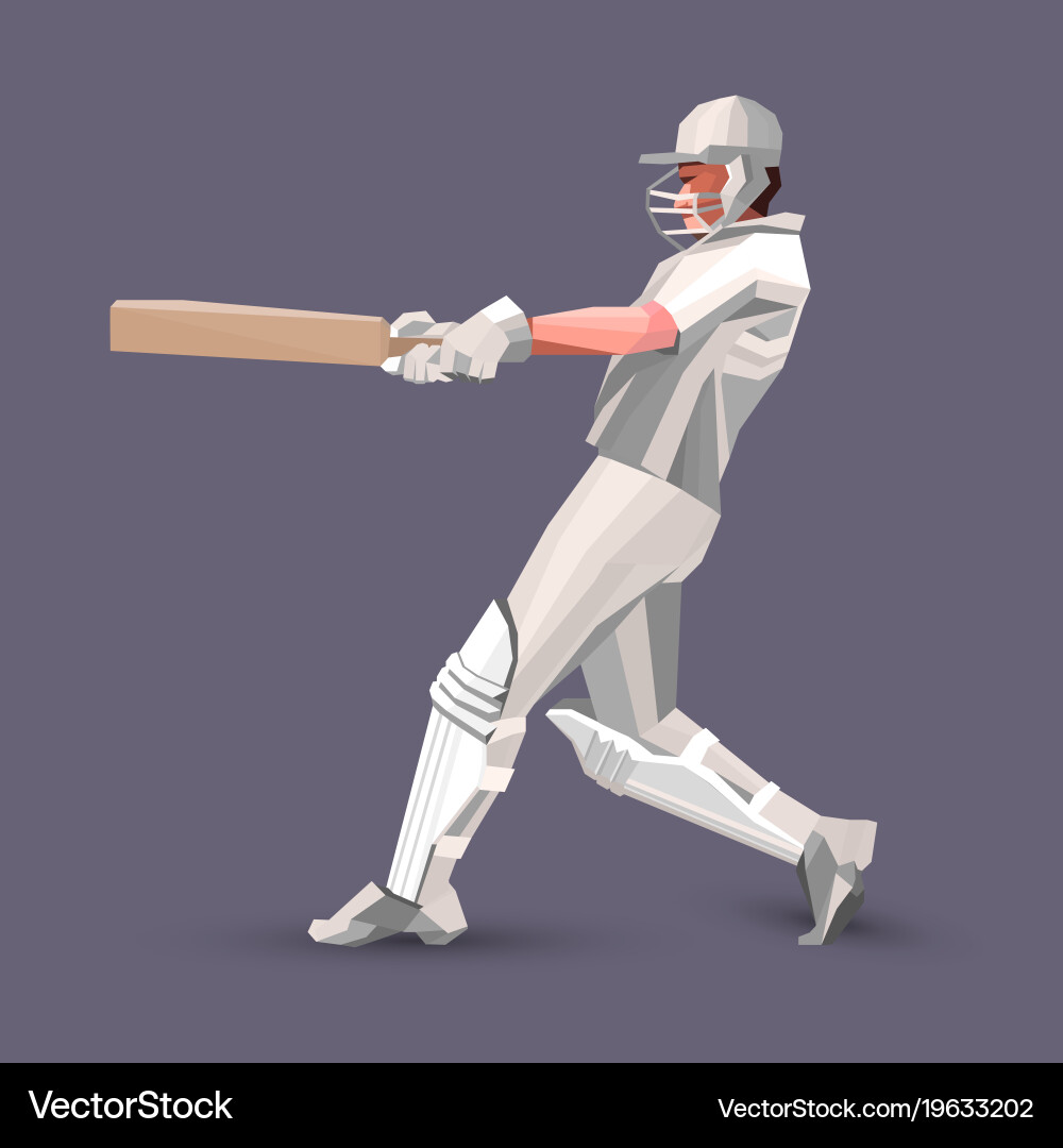 Abstract cricket player polygonal low poly Vector Image