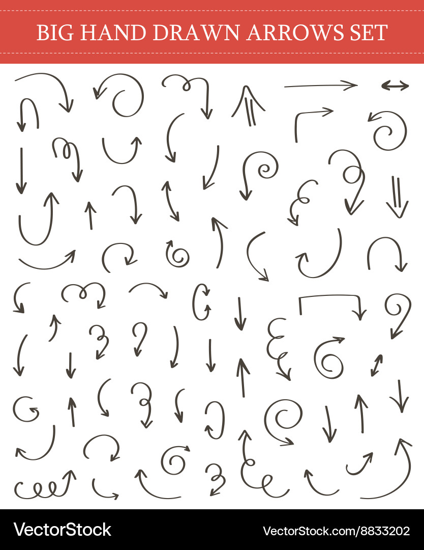 Big hand drawn arrow set collection Royalty Free Vector