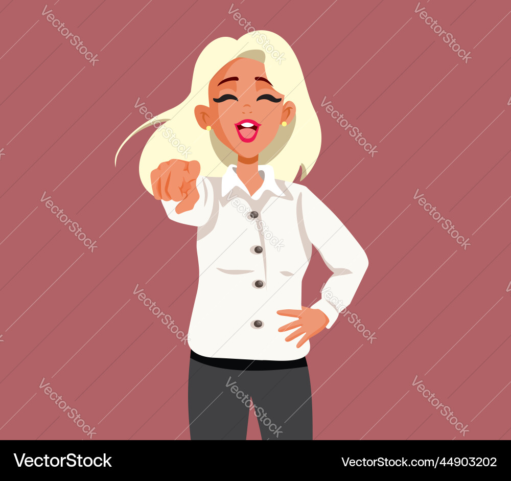 Mocking woman laughing and pointing finger Vector Image