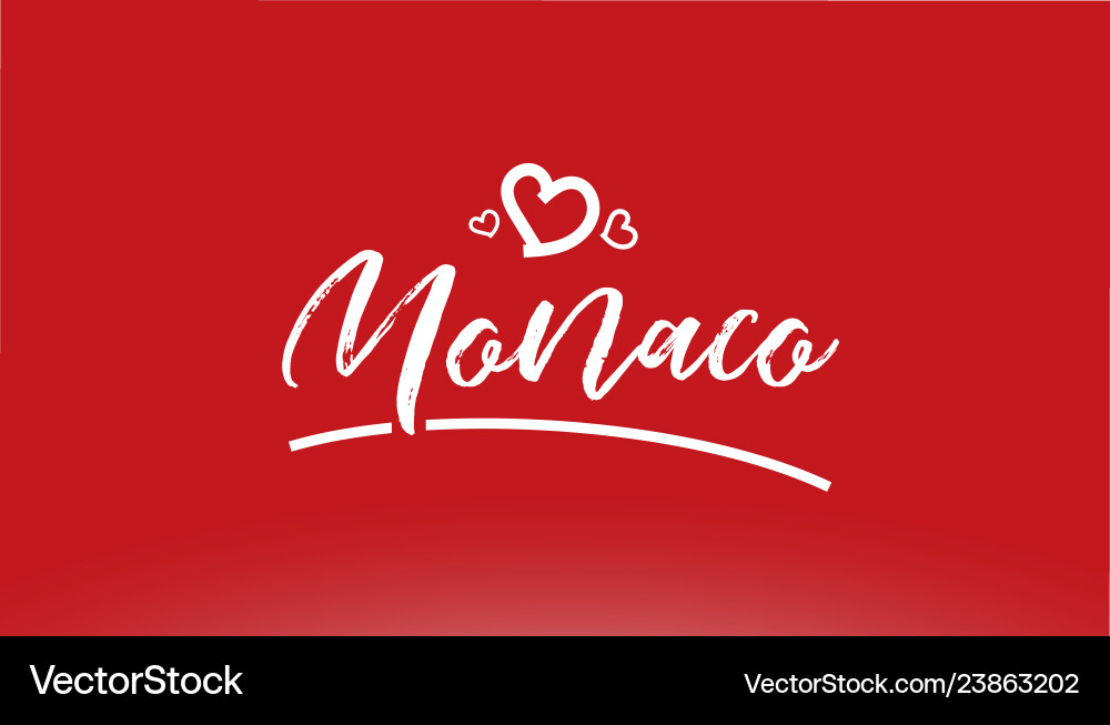 Monaco white city hand written text with heart Vector Image