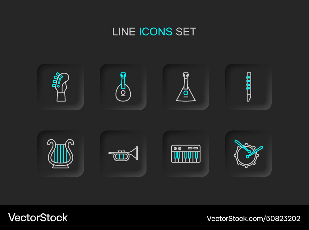 Set line drum with sticks music synthesizer Vector Image