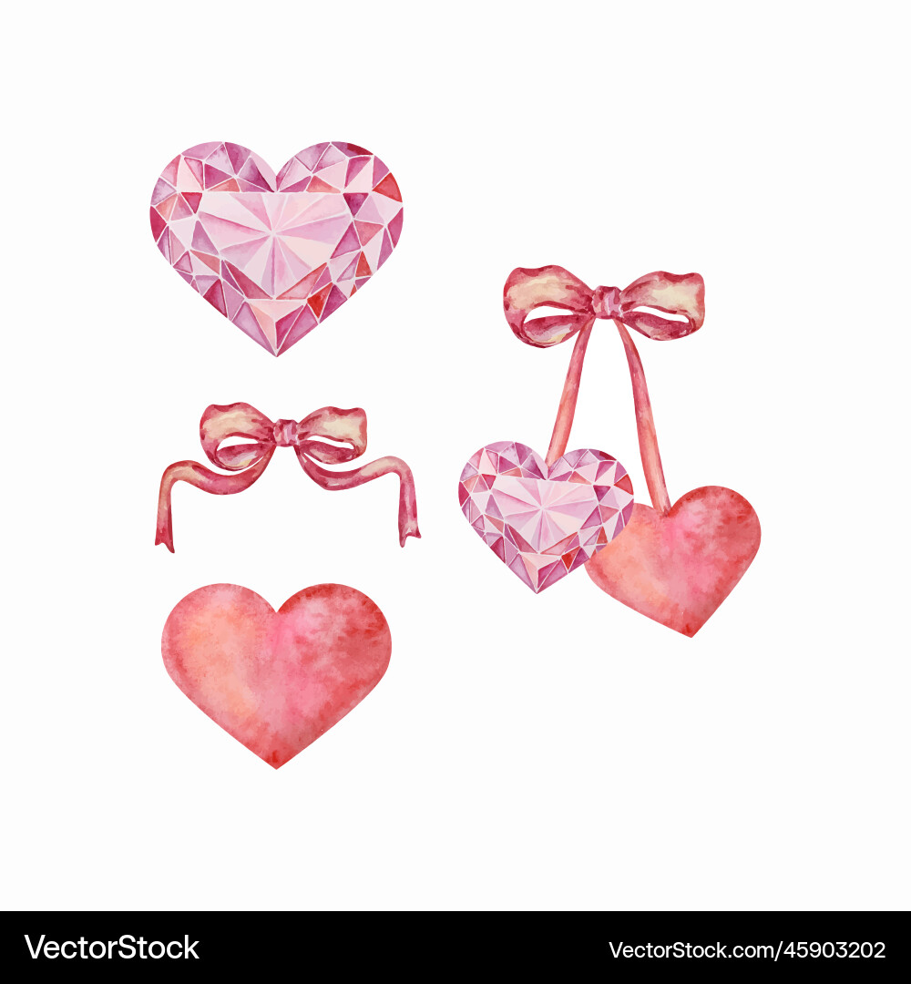 Watercolor set valentines day bright hearts Vector Image