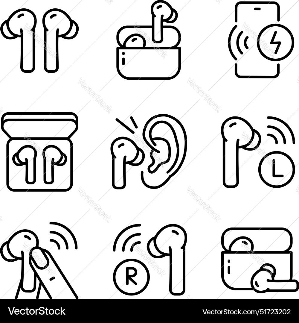 Wireless earbud outline icons set line icon Vector Image