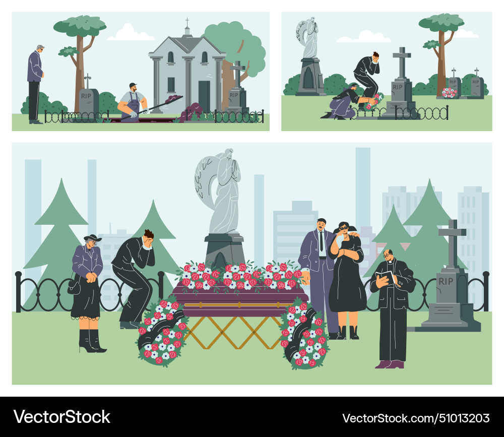 Funeral cemetery ceremony set Royalty Free Vector Image